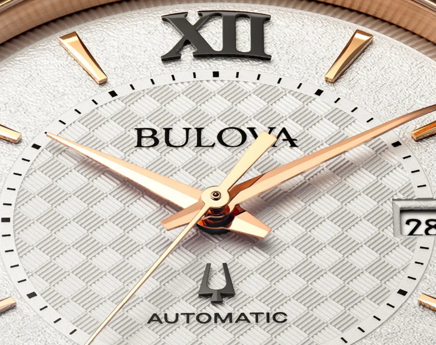 Bulova Classic Hudson Automatic. Gra tekstur na tarczy zegarka ...