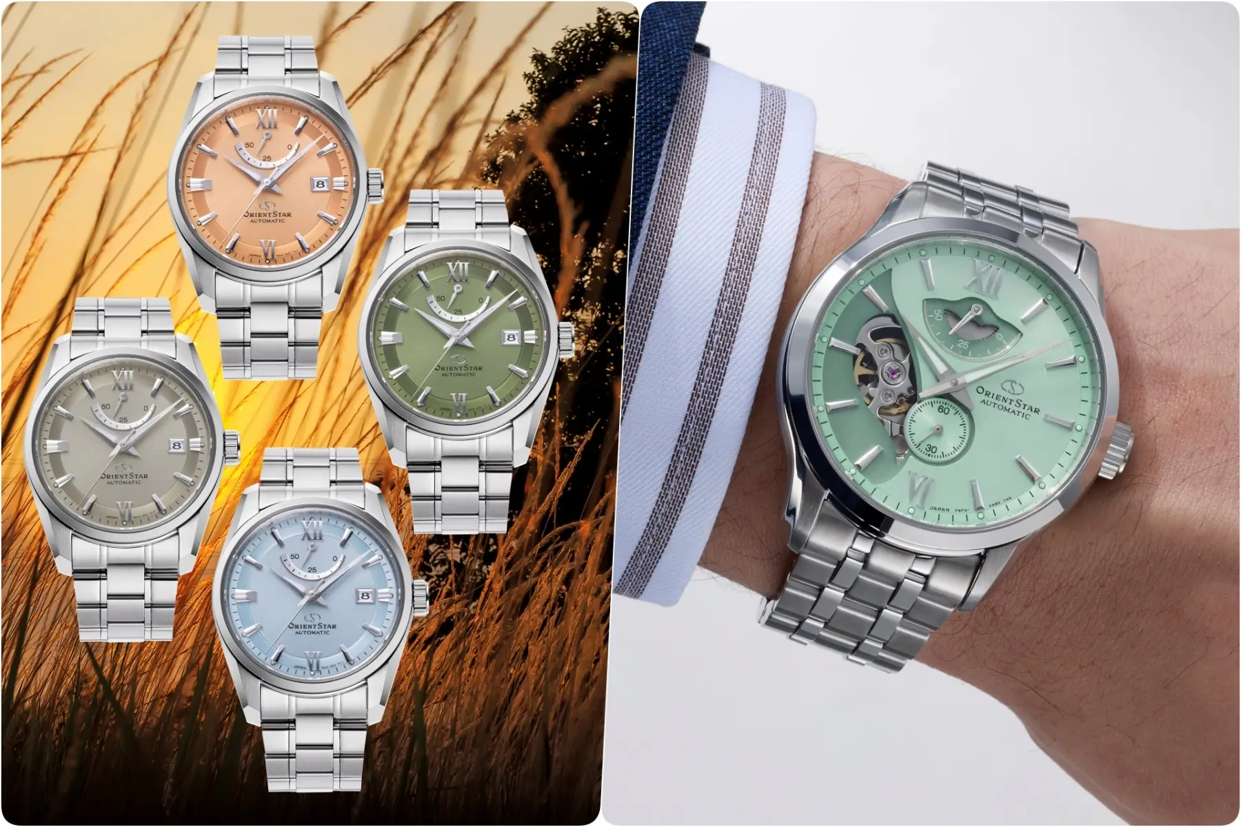 Orient Star Contemporary Date i Layered Skeleton. Kolory i wskazanie ...